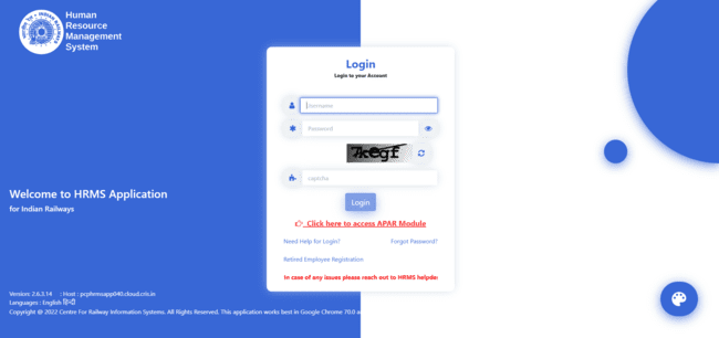 HRMS Railway 2023 Online Registration, and Login Procedure